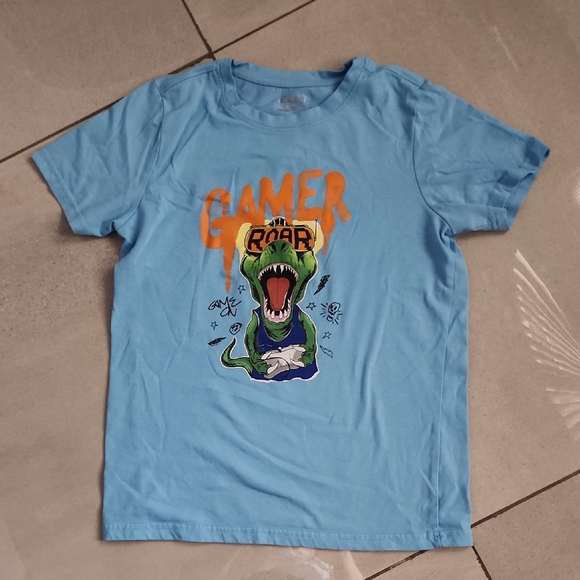 bcg | Shirts & Tops | Bcg Blue Tee With Orange Gamer Roar Dinosaur ...